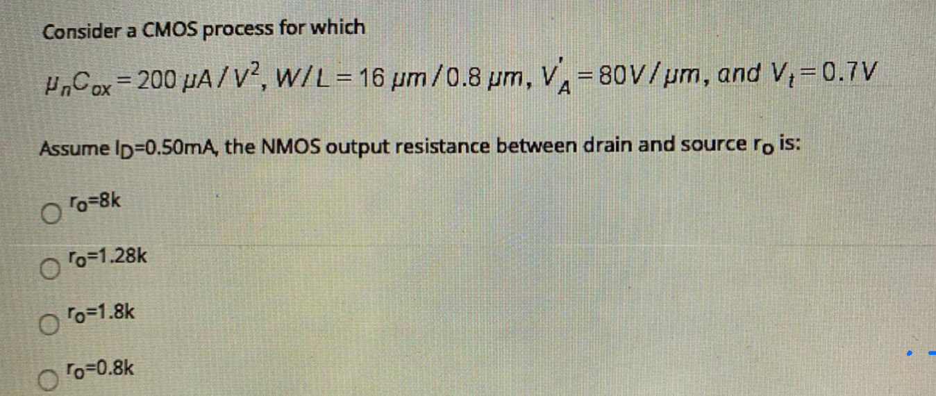 Solved Consider a CMOS process for which Cox = 200 PA/V2, | Chegg.com