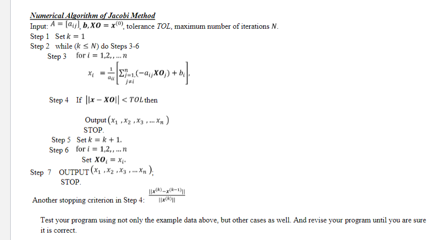 Solved Problem A: The Jacobi Method (5 points the program | Chegg.com