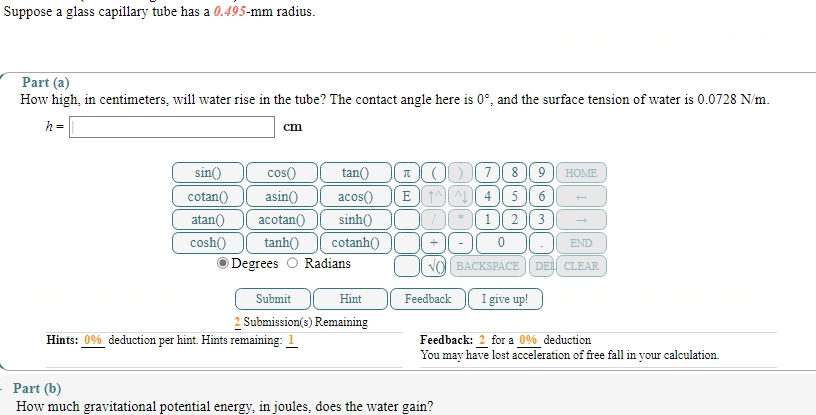 Solved Suppose a glass capillary tube has a 0.495 -mm | Chegg.com