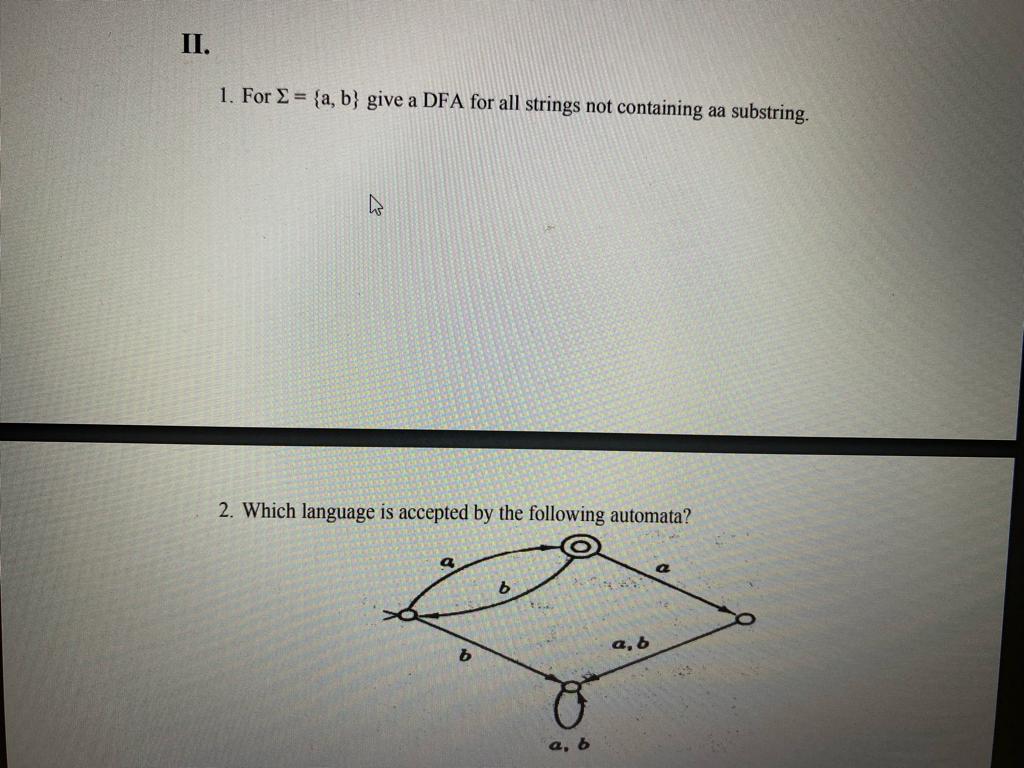 Solved II.For Σ={a,b} ﻿give a DFA for all strings not | Chegg.com