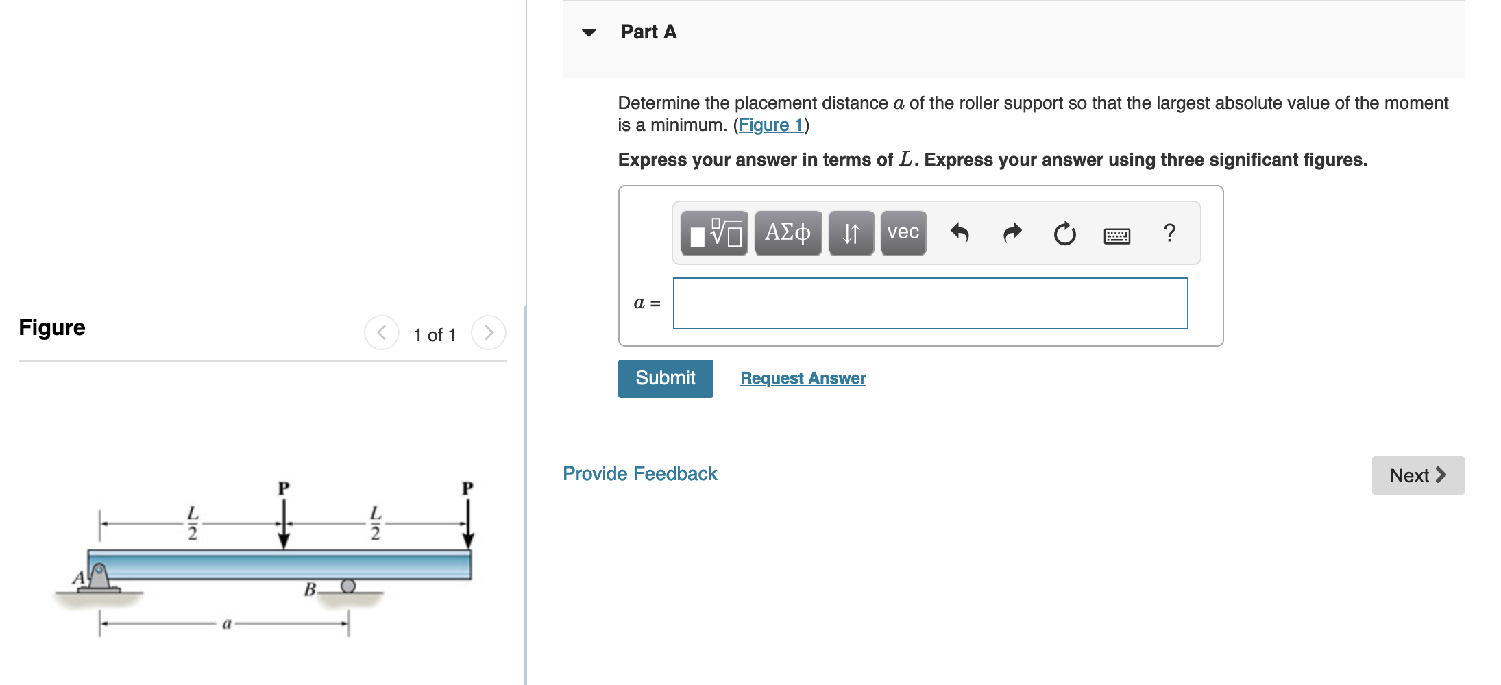 Solved Part A Determine the placement distance a of the | Chegg.com
