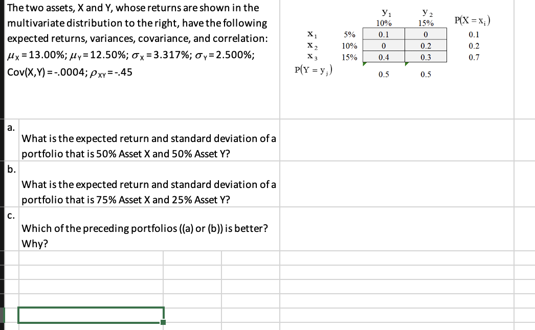 Solved The two assets, X and Y, whose returns are shown in | Chegg.com