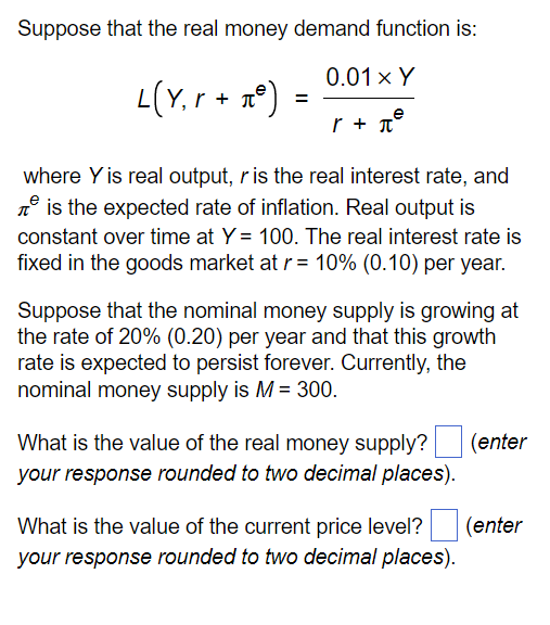 Solved Suppose that the real money demand function is: | Chegg.com