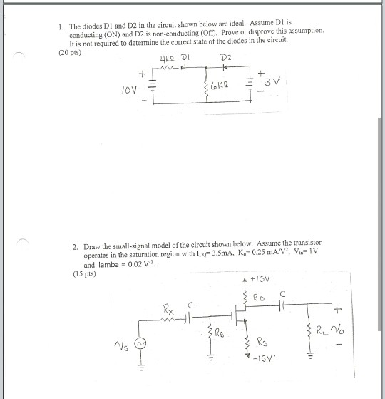 Solved 1. The diodes DI and D2 in the circuit shown below | Chegg.com