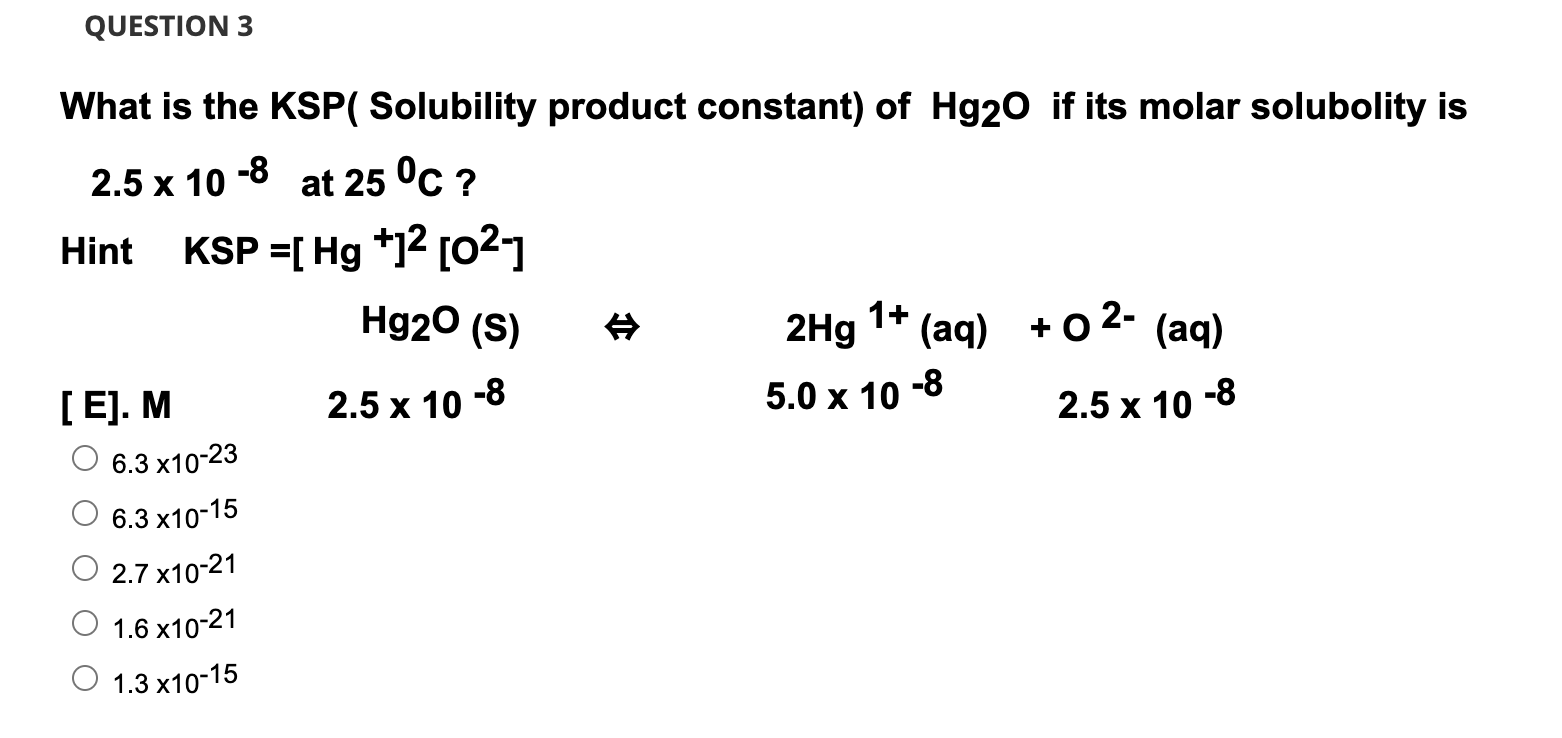 Solved QUESTION 3 What is the KSP(Solubility product | Chegg.com