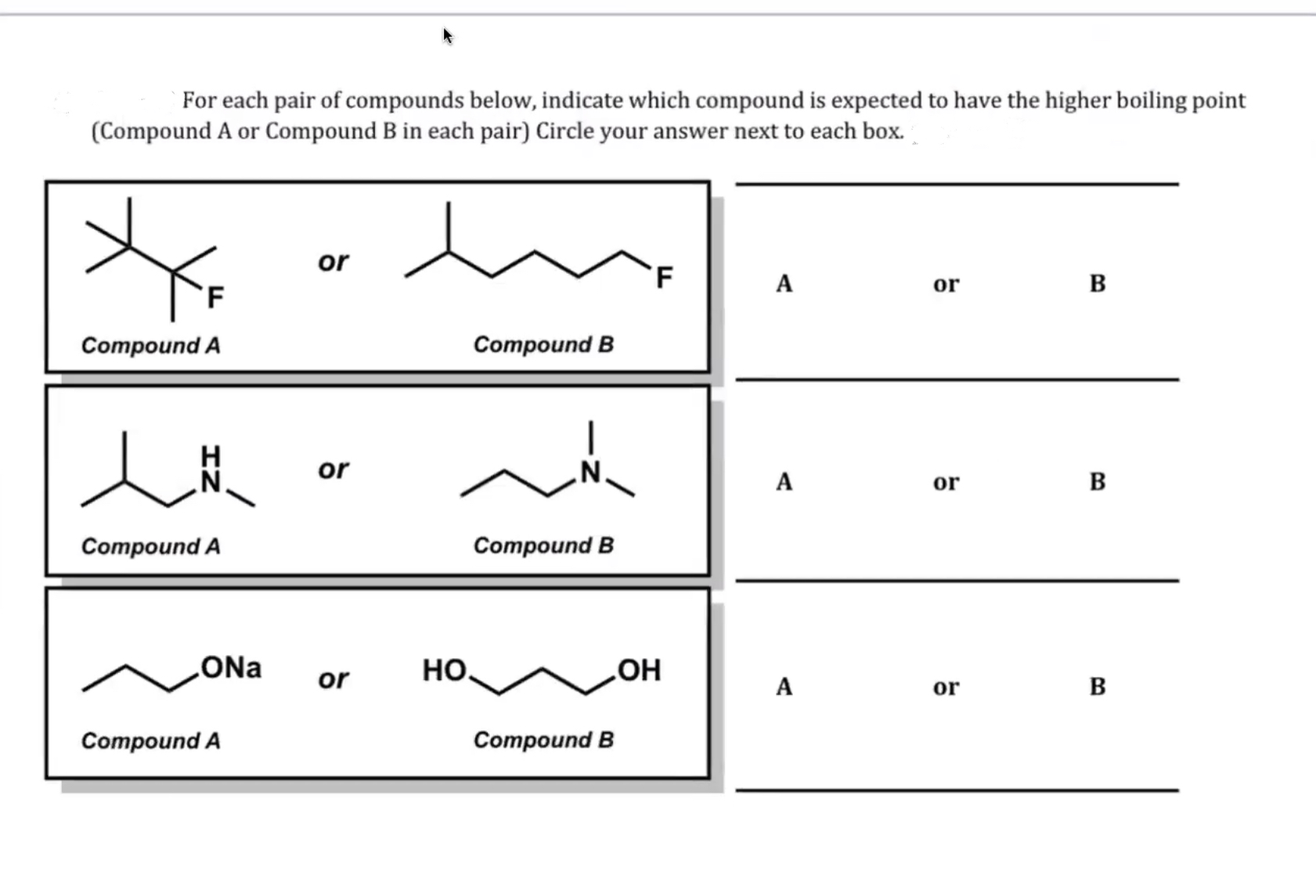 Solved For each pair of compounds below, indicate which | Chegg.com