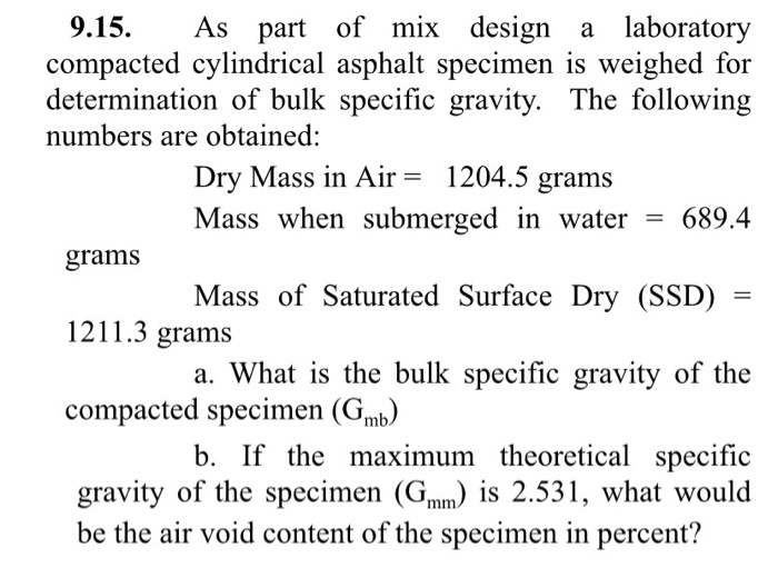 Solved 9.15.As part of mix design a laboratory compacted | Chegg.com