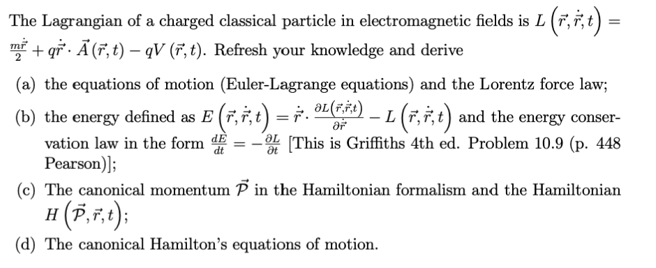 Solved The Lagrangian of a charged classical particle in | Chegg.com
