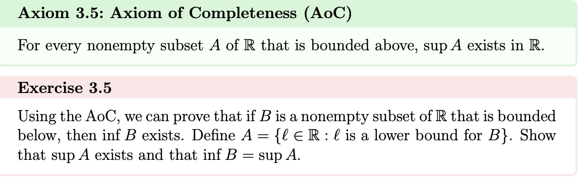 Solved Axiom 3.5: Axiom of Completeness (AoC) For every | Chegg.com