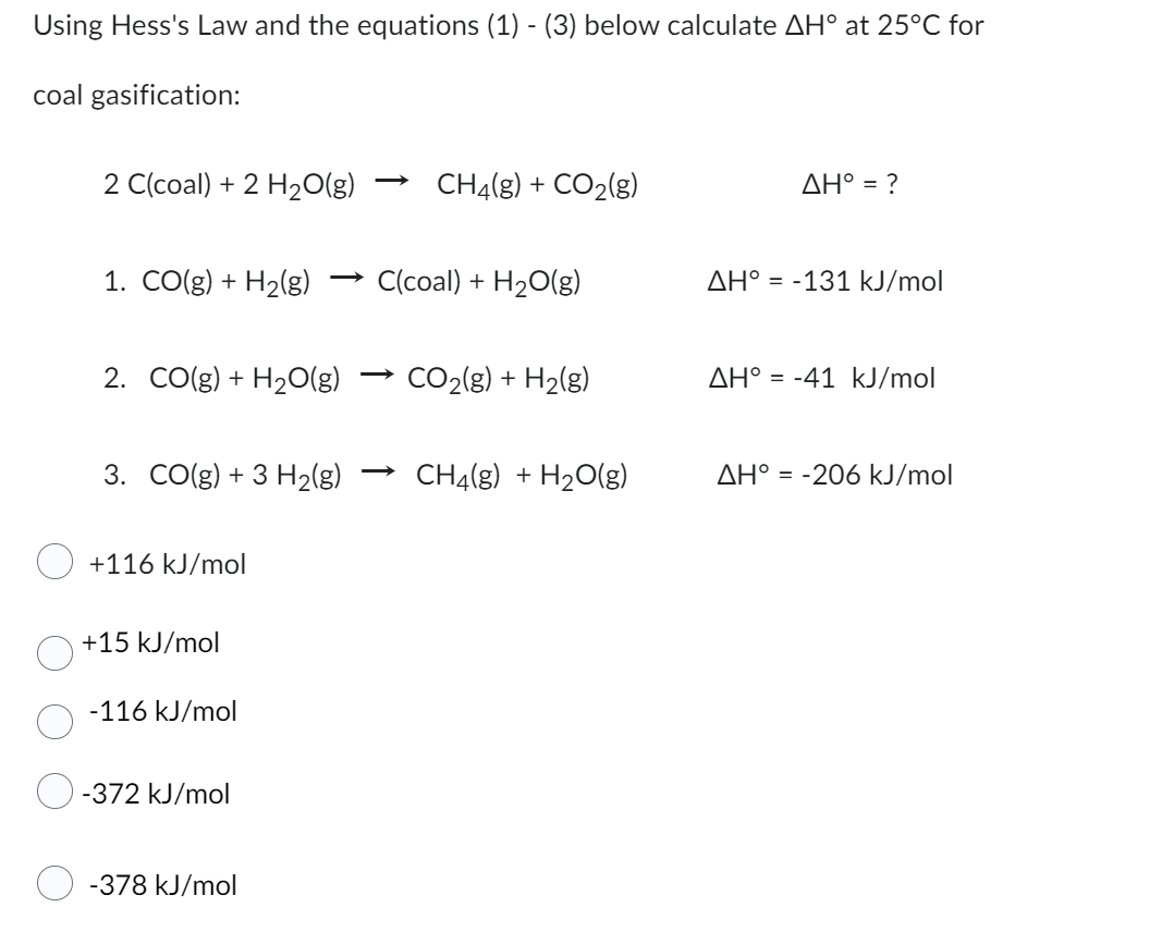 Solved Using Hess's Law and the equations (1) - (3) below | Chegg.com
