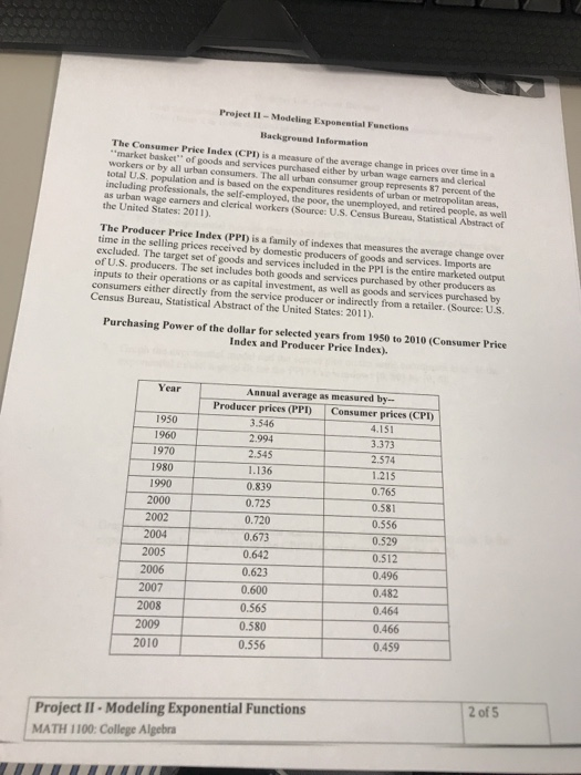 Solved Project I1 -Modeling Exponential Functions Background | Chegg.com
