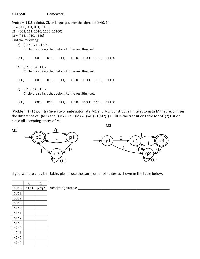 Solved CSCI-550 Homework Problem 1 (15 points). Given | Chegg.com