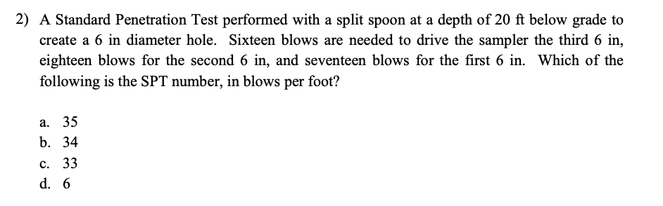 Solved 2) A Standard Penetration Test performed with a split | Chegg.com