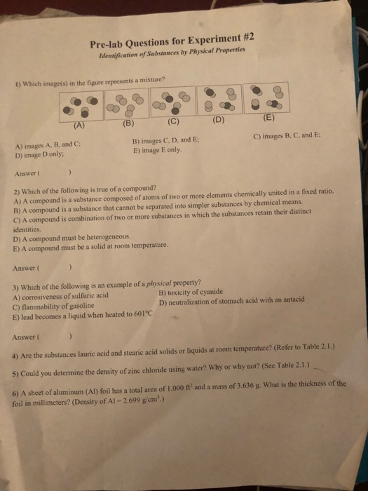 Solved Pre-lab Questions for Experiment #2 Identification of | Chegg.com