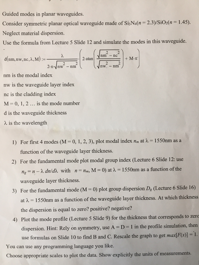 Guided modes in planar waveguides. Consider symmetric | Chegg.com