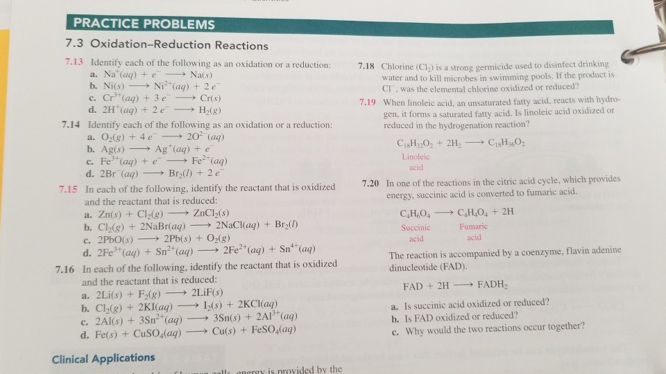 Solved PRACTICE PROBLEMS 7.3 Oxidation-Reduction Reactions | Chegg.com