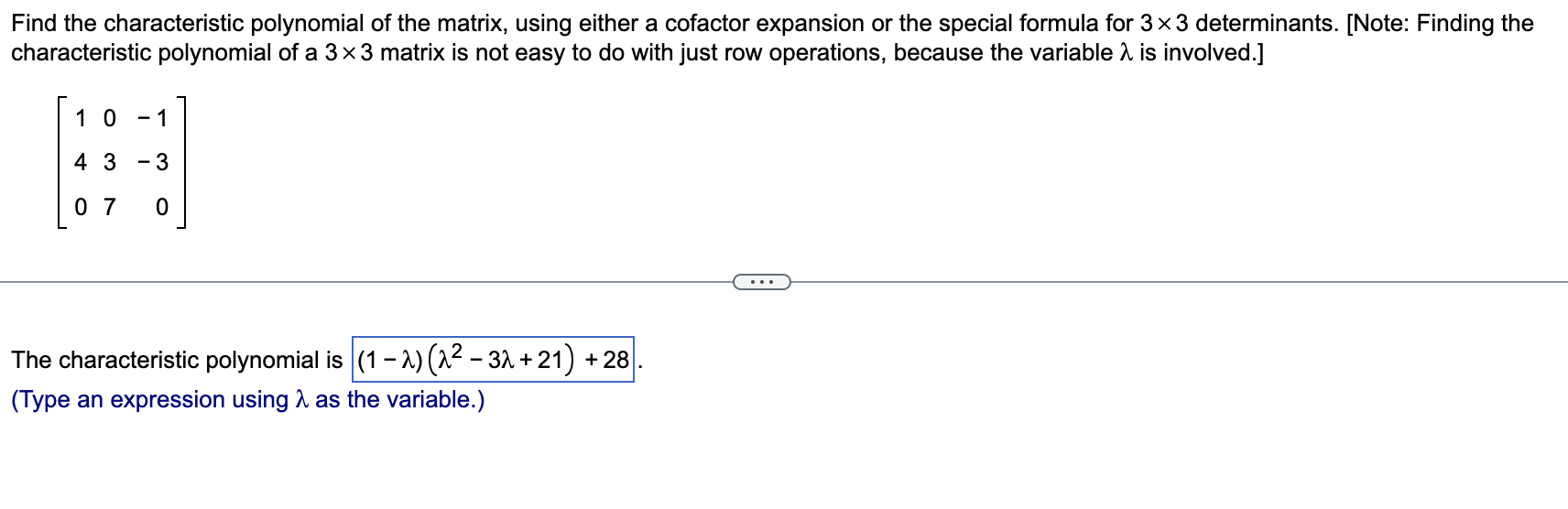 Solved Find the characteristic polynomial of the matrix, | Chegg.com