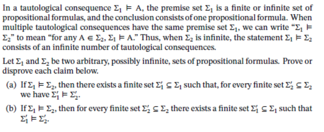 a In a tautological consequence Ij A, the premise set | Chegg.com
