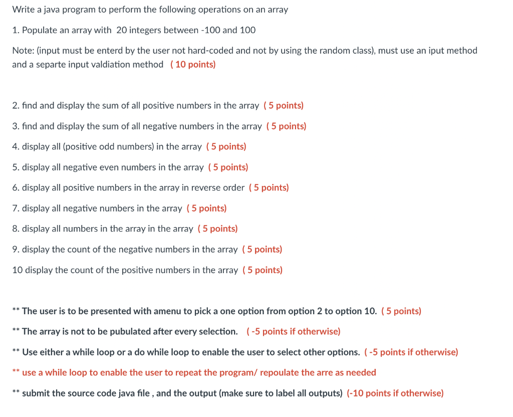 Solved Write a java program to perform the following | Chegg.com