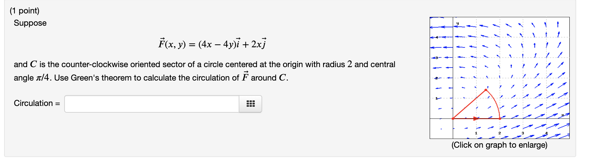 Solved (1 point) Suppose F(x, y) = (4x – 4y)i + 2xj and C is | Chegg.com