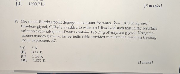Solved The molal freezing point depression constant for | Chegg.com