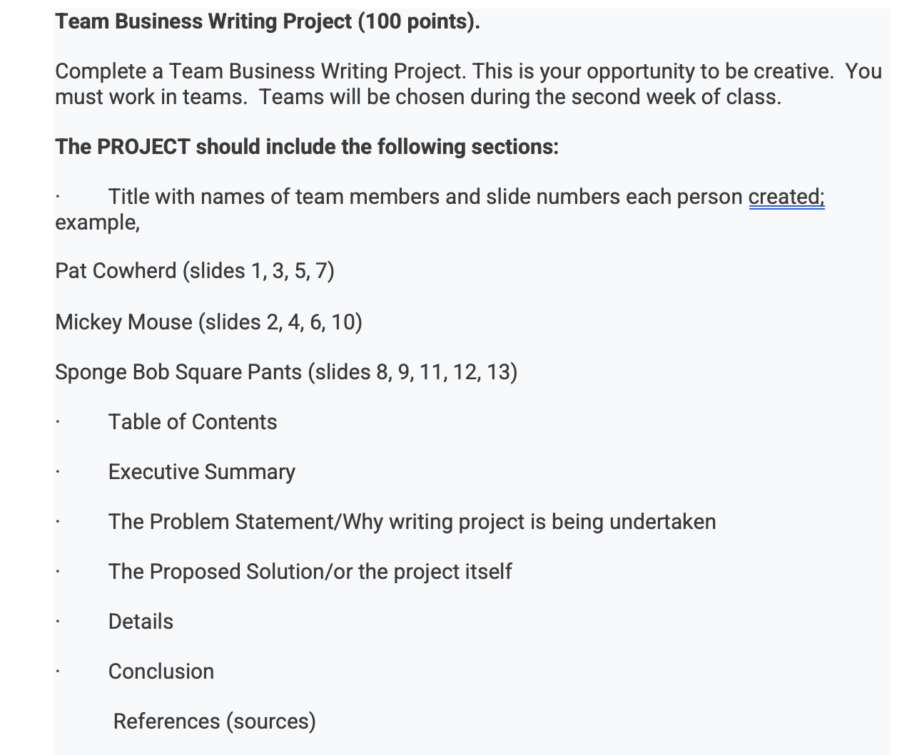 Solved Team Business Writing Project (100 ﻿points).Complete | Chegg.com
