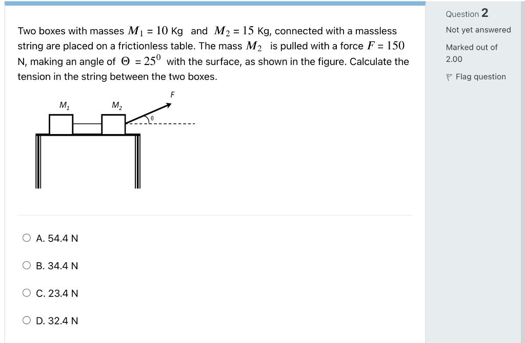 Solved Question 2 Not yet answered Two boxes with masses M1 | Chegg.com