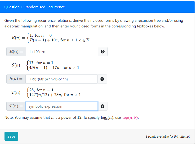 Solved Given the following recurrence relations, derive | Chegg.com