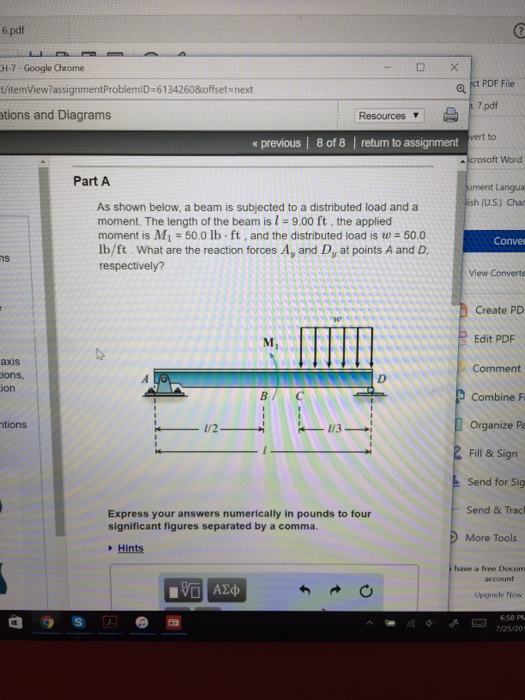 Solved As shown below, a beam is subjected to a distributed | Chegg.com