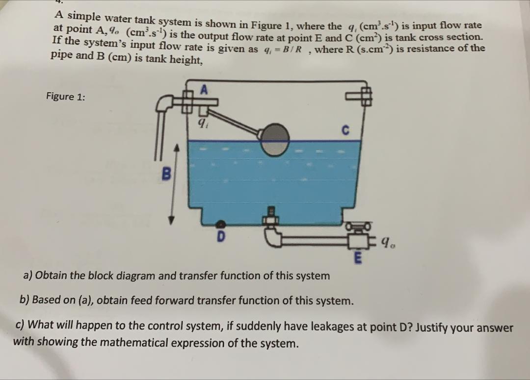 Solved A simple water tank system is shown in Figure 1, | Chegg.com