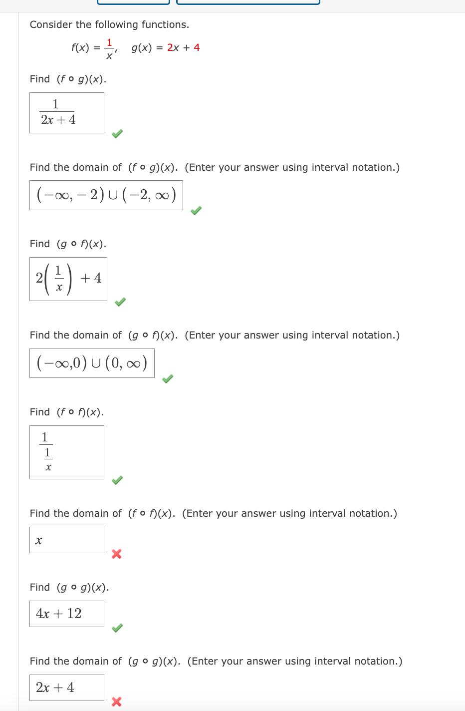Solved Consider the following functions. f(x)=x1,g(x)=2x+4 | Chegg.com