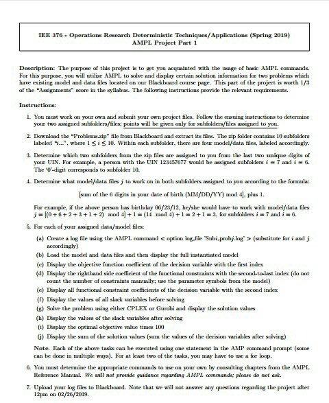 Solved IEE 376 Operations Research Deterministic | Chegg.com