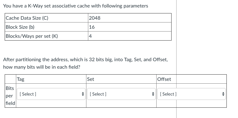 Solved You have a K-Way set associative cache with following | Chegg.com