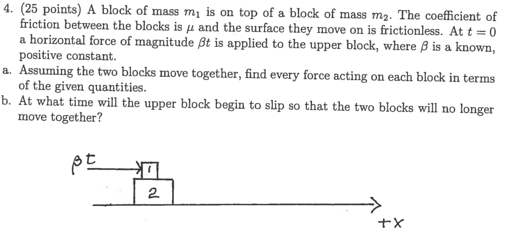 Solved 4. (25 points) A block of mass mi is on top of a | Chegg.com