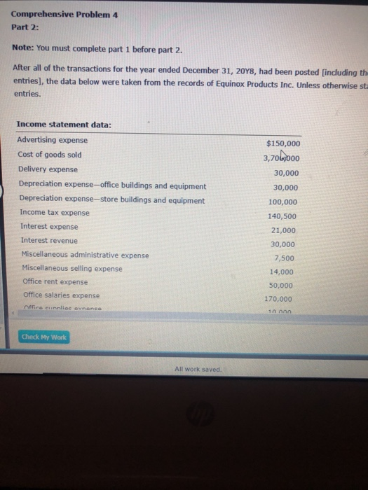 Comprehensive Problem 4 Part 2: Note: You must | Chegg.com