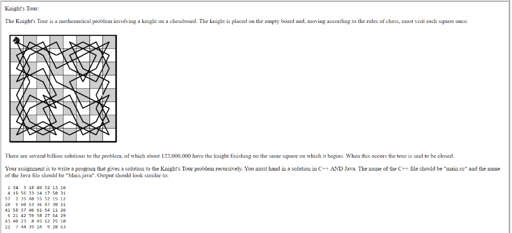 Solved Knight S Tour The Knight S Tour Is A Mathematical