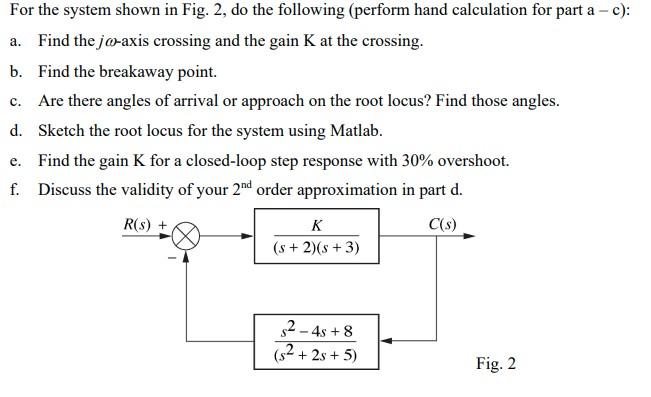 Solved For the system shown in Fig. 2, do the following | Chegg.com