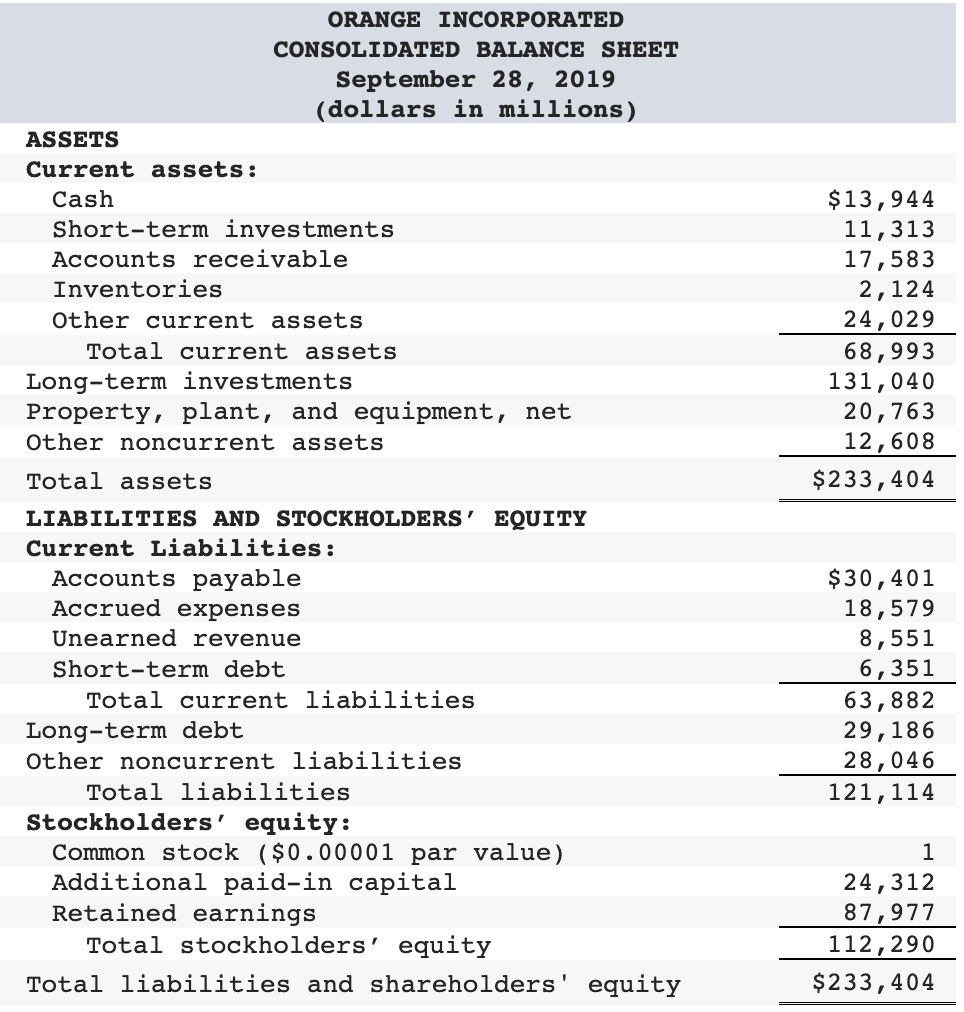 Solved Orange Incorporated, headquartered in Cupertino, | Chegg.com