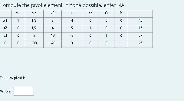 Solved Compute the pivot element. If none possible, enter | Chegg.com