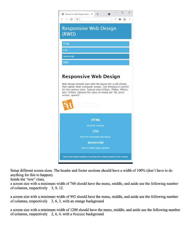 Responsive Web Design (RWD) Assignment Modify the | Chegg.com