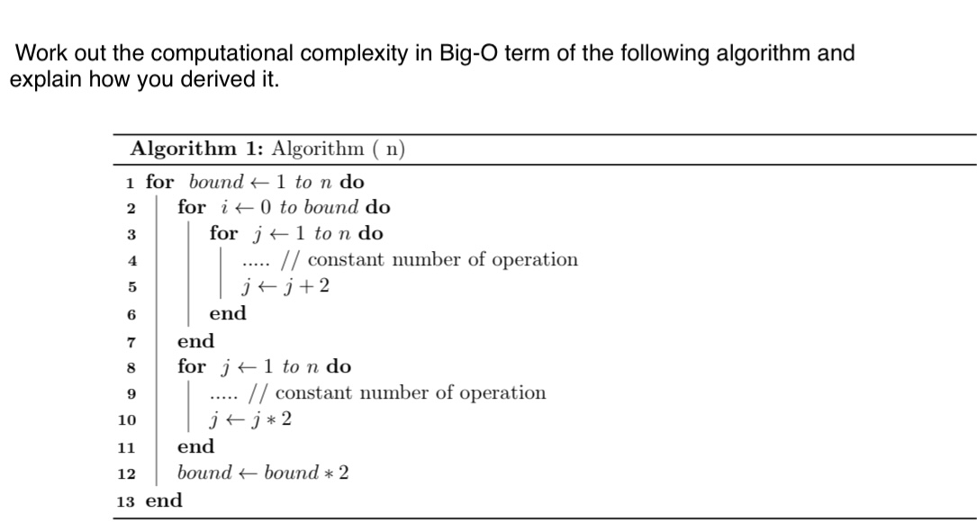 Work out the computational complexity in Big-O term | Chegg.com
