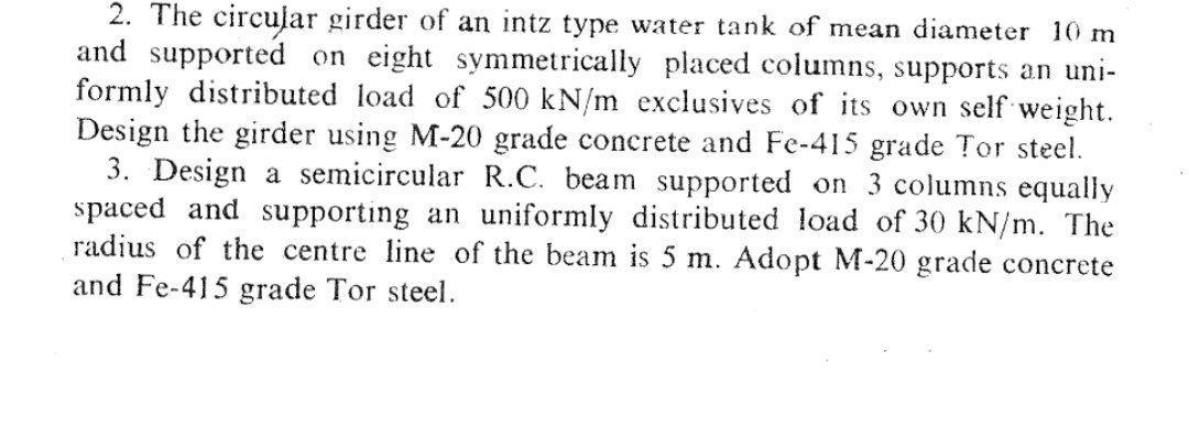 Solved 2. The circular girder of an intz type water tank of | Chegg.com