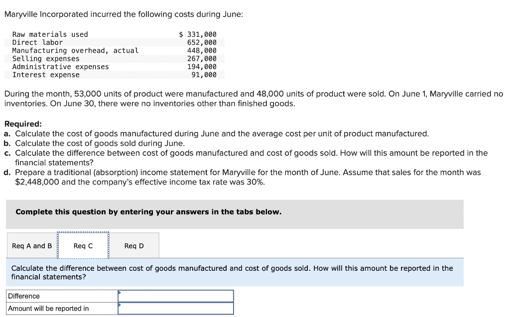 Solved Maryville Incorporated incurred the following costs | Chegg.com