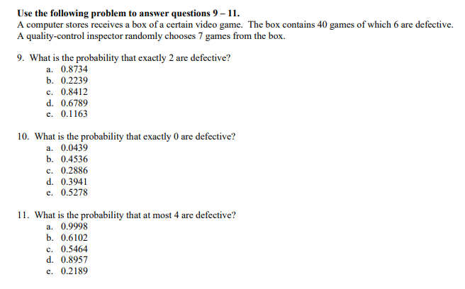 Solved Use the following problem to answer questions 9-11. A | Chegg.com