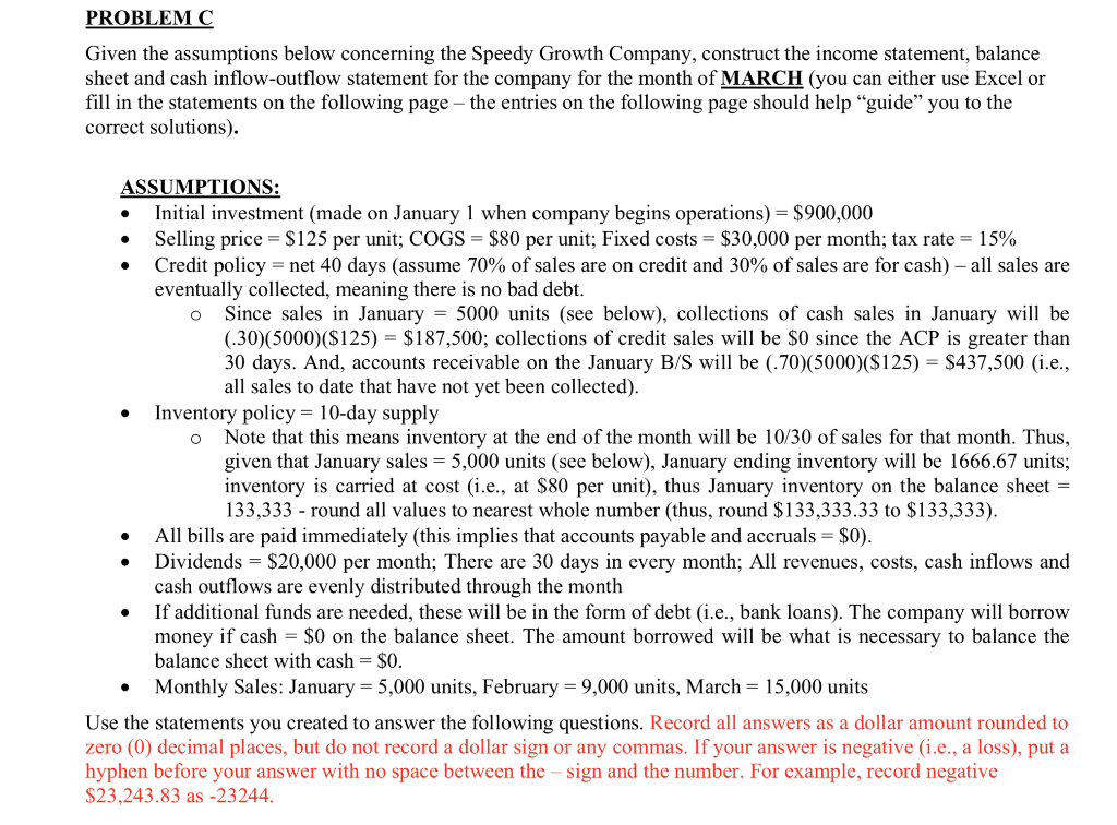 Solved PROBLEM C Given the assumptions below concerning the | Chegg.com