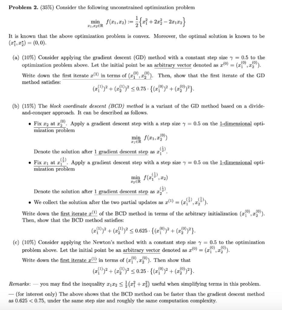 Solved Problem 2 35 Consider The Following Unconstrained 