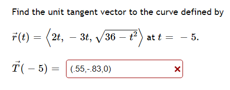 Solved Find the unit tangent vector to the curve defined by | Chegg.com