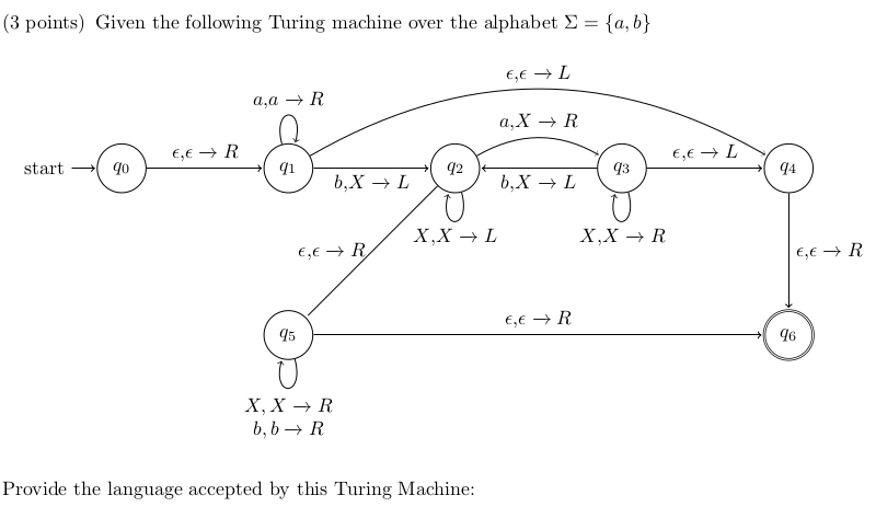 Solved (3 points) Given the following Turing machine over | Chegg.com