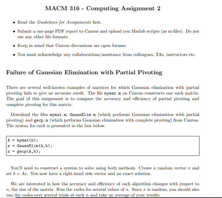 MACM 316 - Computing Assignment 2 . Read the | Chegg.com MACM 316 - Computing Assignment 2 . Read the | Chegg.com