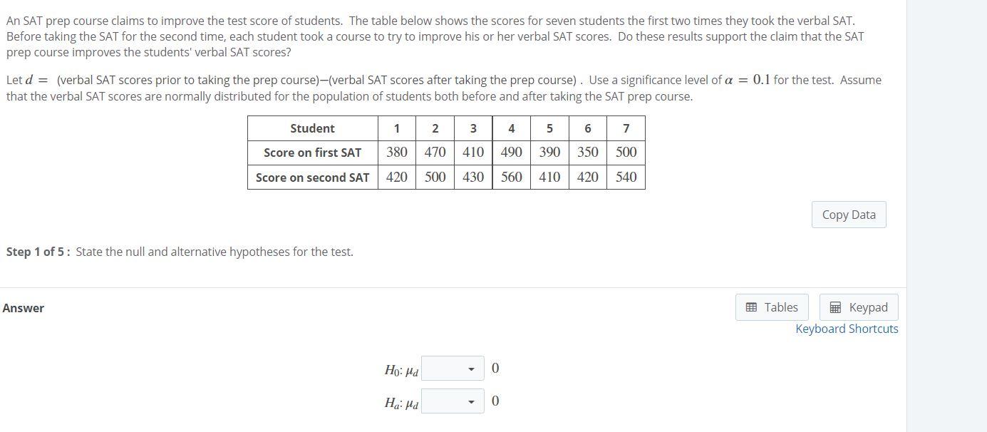 Solved An SAT prep course claims to improve the test score | Chegg.com
